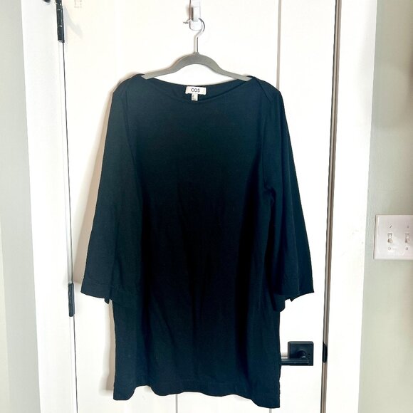 COS | Dresses | Cos Boat Neck Black Mini Shift Shirt Dress Minimalist ...